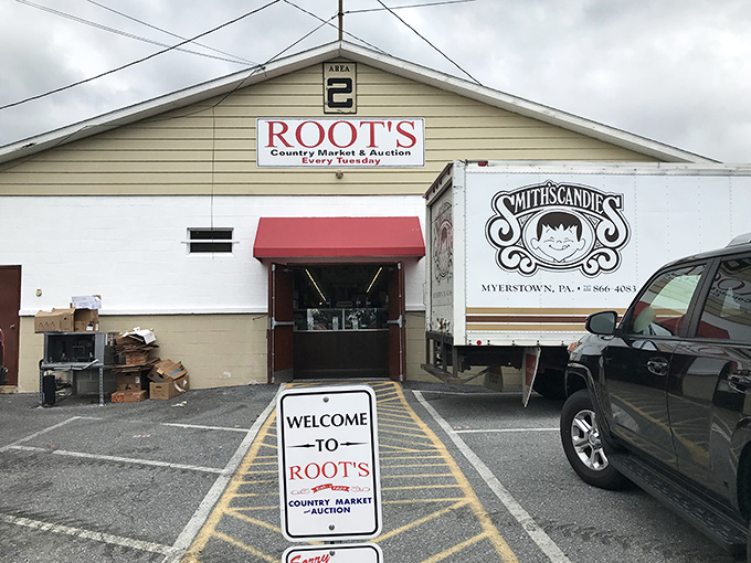 Small-town charm, big-time bargains! Root's Country Market's welcoming entrance promises a day of delicious finds and friendly faces.