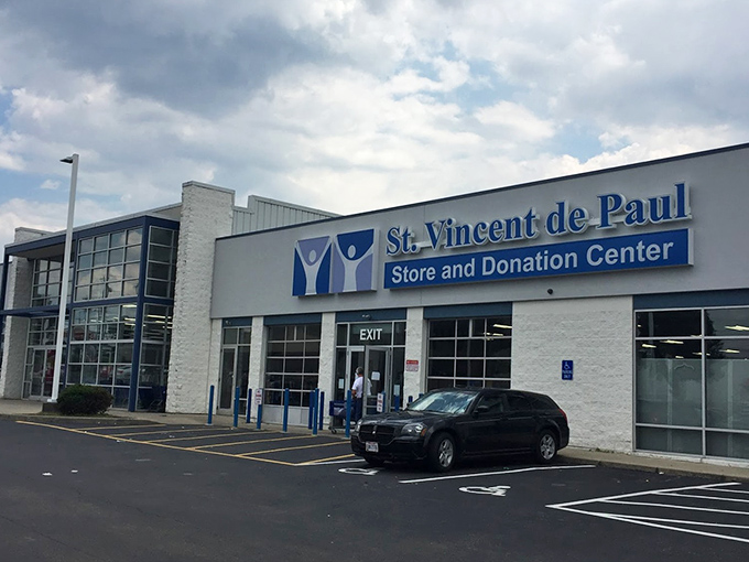 Modern meets mission in this sleek building where bargain hunting supports community programs beautifully.