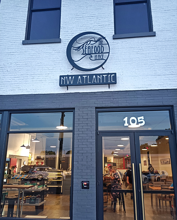 The Seafood Place's clean blue and white exterior is like the ocean itself&mdash;calm outside, full of treasures within.