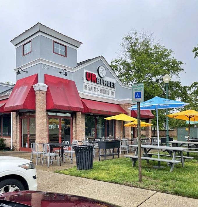 URBURGER's clean lines and red awnings stand out in Edgewater. A modern take on the classic burger joint that welcomes the whole family.