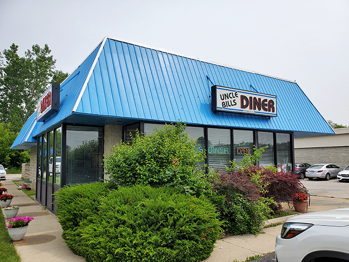 That bright blue roof signals comfort food ahead&mdash;Uncle Bill's stands like a beacon for breakfast lovers in Roselle.