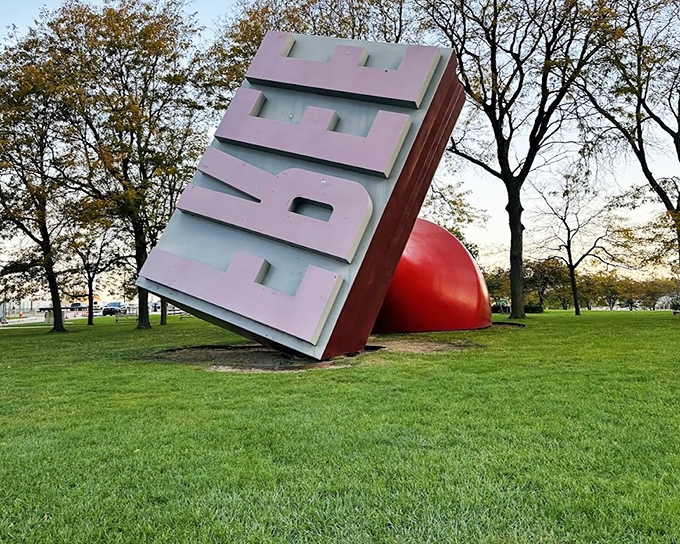 Cleveland's downtown got a playful makeover with this towering office supply that stamps "FREE" across the urban landscape.