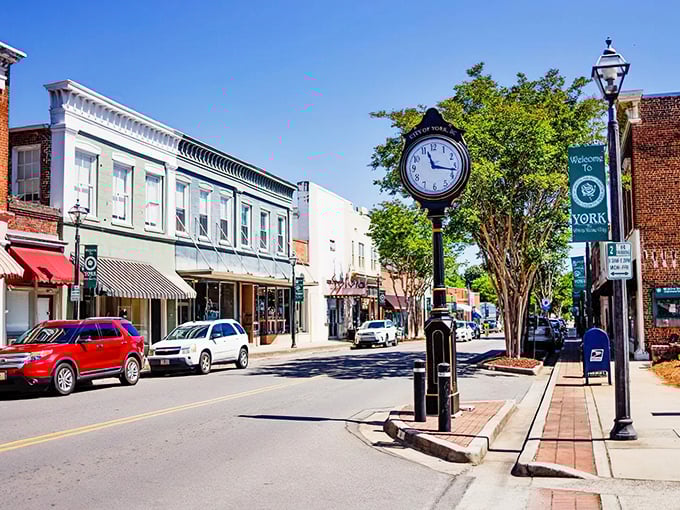 York's Main Street offers a glimpse into small-town living where the historic clock keeps perfect time.