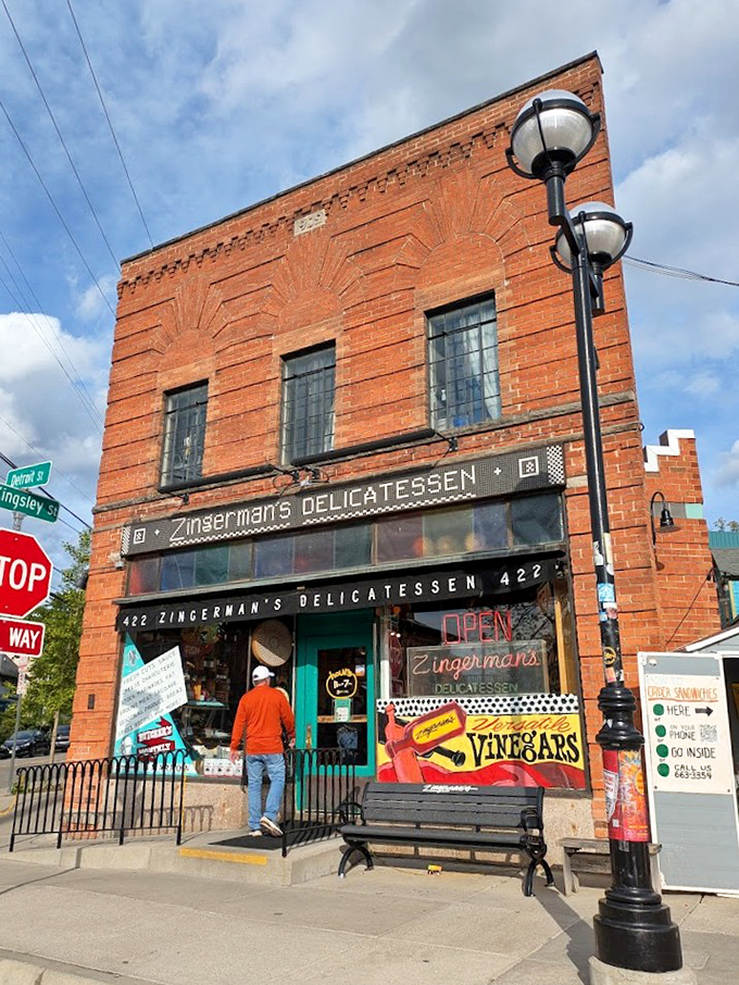 Zingerman's historic brick building stands like a temple to sandwich perfection in downtown Ann Arbor.