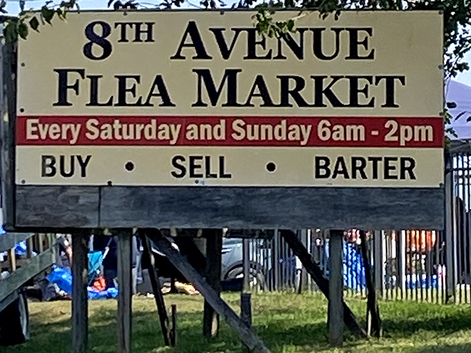 8th Ave's classic sign promises the trifecta of market experiences: buy, sell, barter. The ancient art of commerce lives on!