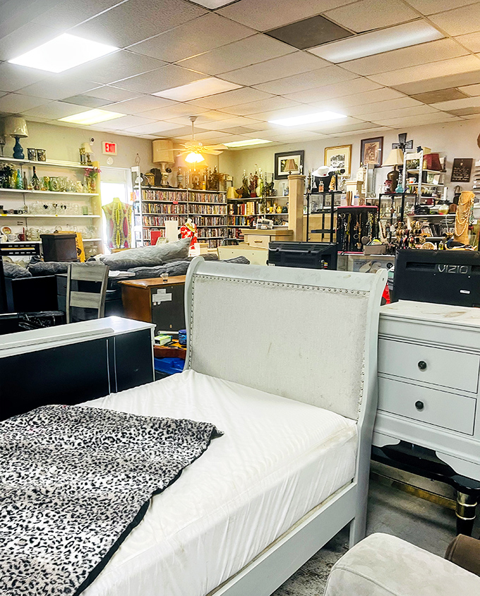 Inside AZ Thrift, furniture treasures await &ndash; that white bed frame might be someone's perfect guest room solution!