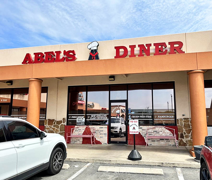 The welcoming entrance to Abel's Diner promises Texas-sized portions and small-town hospitality in every bite.