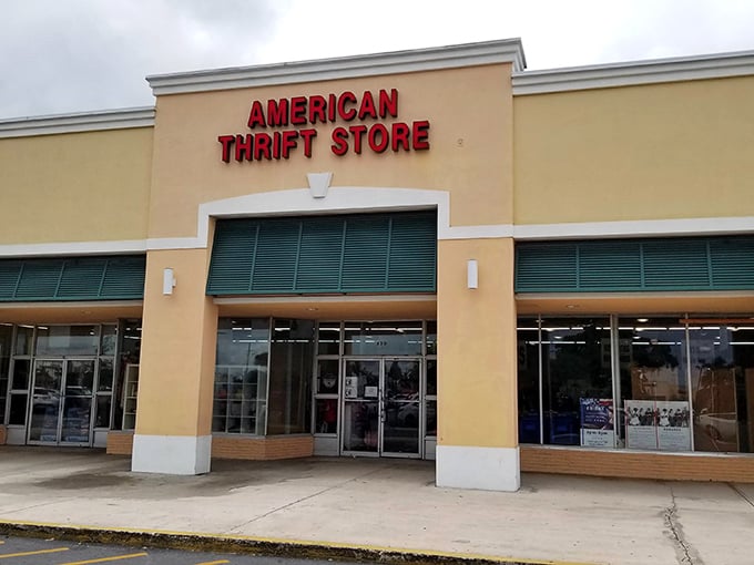 A clean, welcoming facade hints at the thrift treasures waiting just beyond the doors.