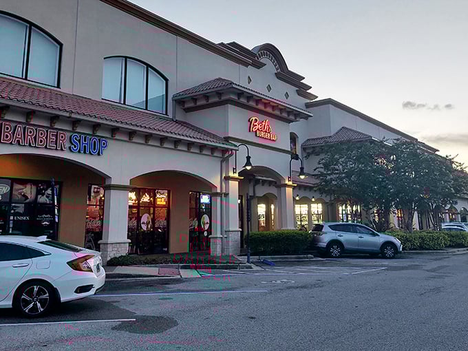 The evening view of Beth's Burger Bar glows with promise. That illuminated sign has guided many hungry travelers to burger bliss.