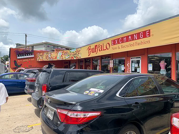 That colorful, artistic facade isn't just decoration—it's a preview of the curated fashion treasures waiting inside this Austin favorite.