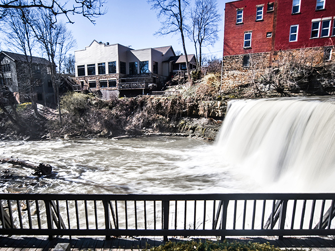 That waterfall view is worth every penny of Chagrin Falls' real estate prices. Nature's version of premium cable.
