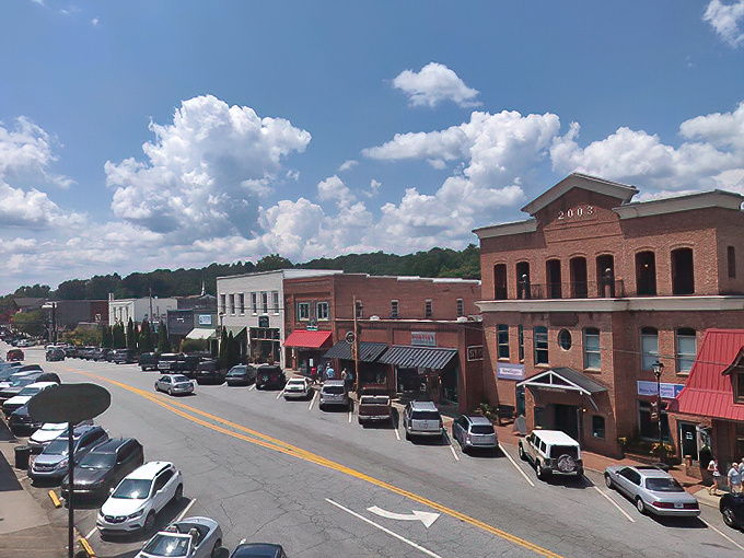 Charming Downtown Clayton – Where Historic Brick Storefronts Meet Mountain Views and Southern Hospitality.