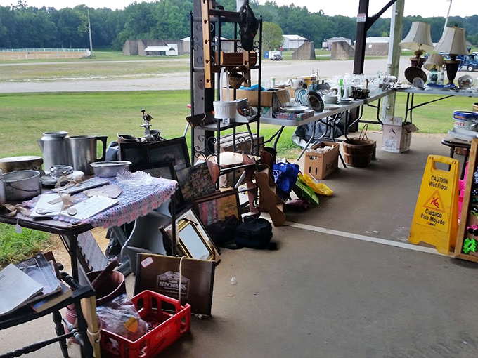 Tables laden with potential treasures await eagle-eyed shoppers&mdash;one person's clutter becomes another's cherished find.