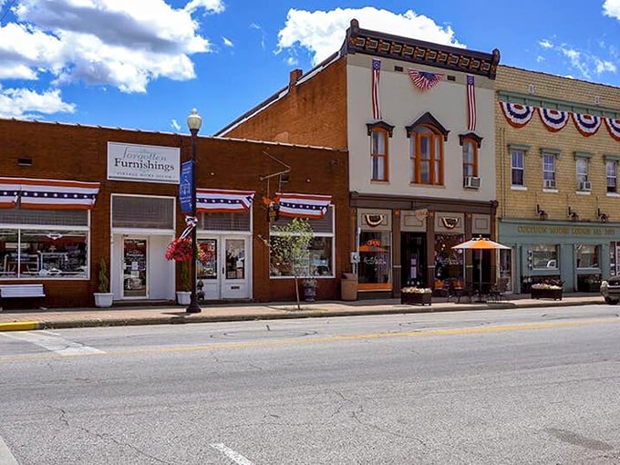 Historic Corydon's main street looks like a movie set, but these patriotic storefronts have witnessed two centuries of real Indiana history.