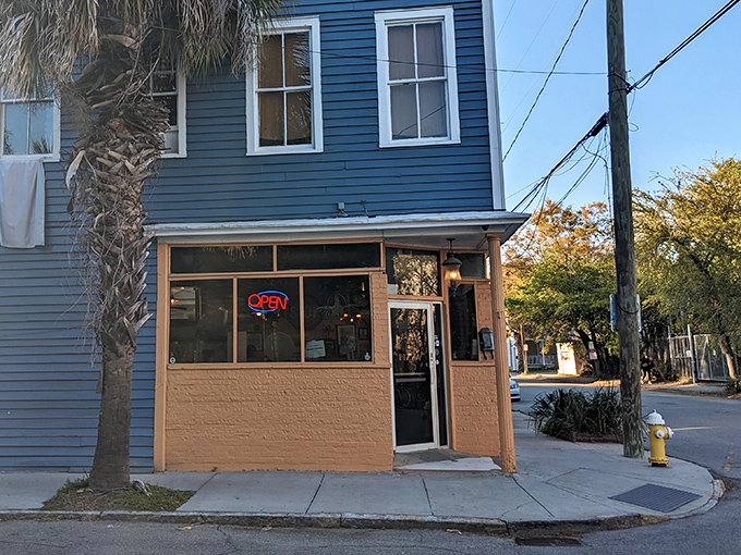 This charming blue Charleston corner spot has "local favorite" written all over it. The orange storefront adds a playful pop of color.