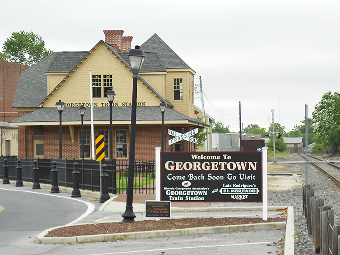 The charming Georgetown Train Station welcomes visitors just as it did when locomotives first rumbled through town.