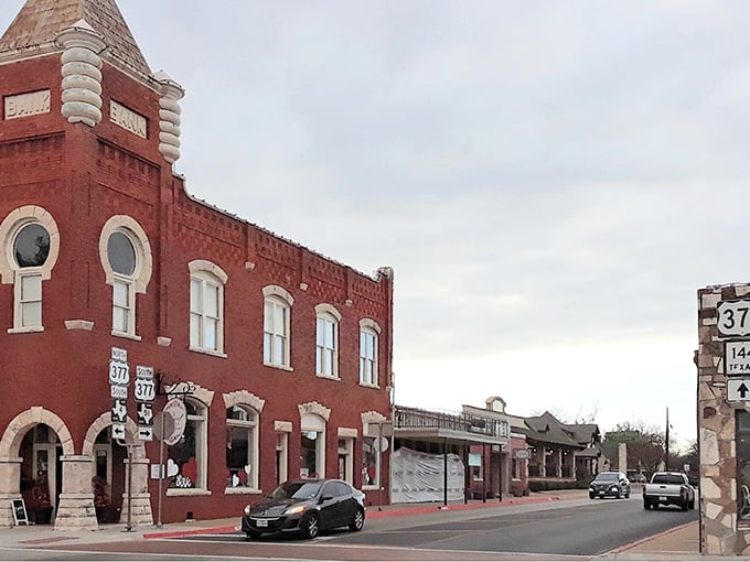 This outdoor dining scene captures small-town hospitality where good food and fair prices go hand in hand.