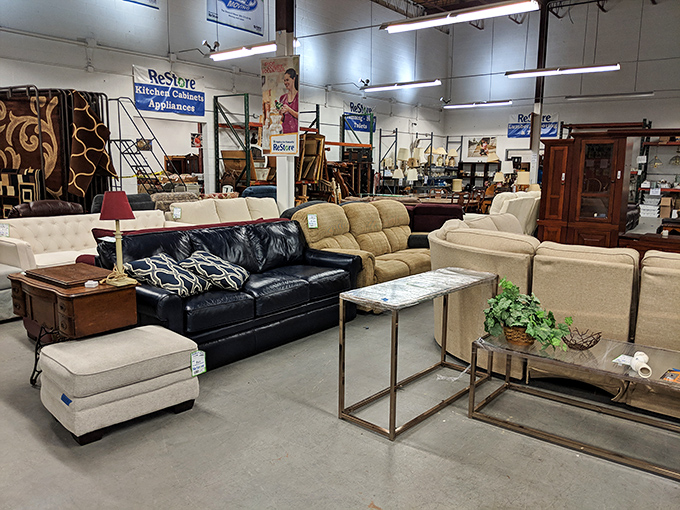 ReStore's warehouse interior showcases an impressive array of gently-used furniture ready for its next chapter.