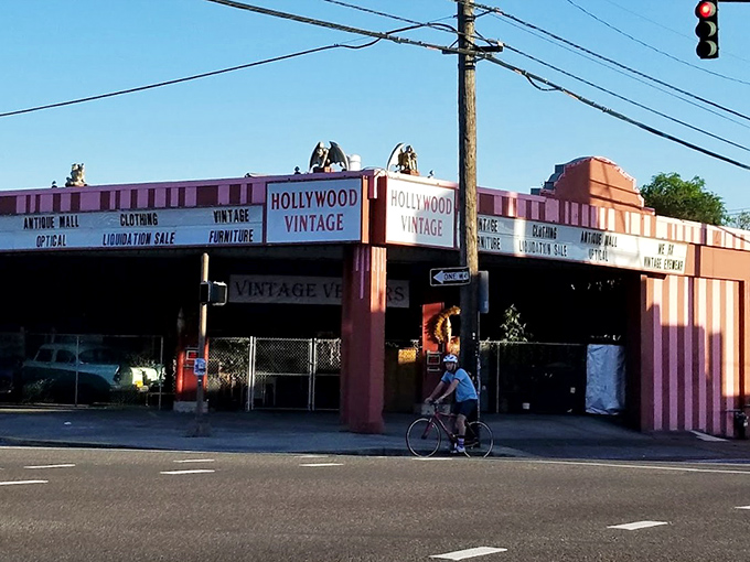 The marquee-style signage hints at the costume drama waiting inside this Portland institution of vintage delights.