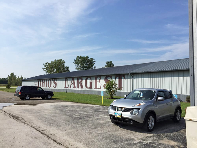 "Ohio's Largest" stretches along the countryside like a promise. Jeffrey's massive showroom could furnish a small town!
