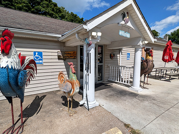 Those colorful rooster statues aren't just decoration&mdash;they're guardians of breakfast excellence and down-home hospitality.
