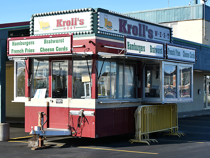 The classic diner-style kiosk at Kroll's West promises a taste of Wisconsin tradition. Game day or any day, it's a touchdown for your taste buds.