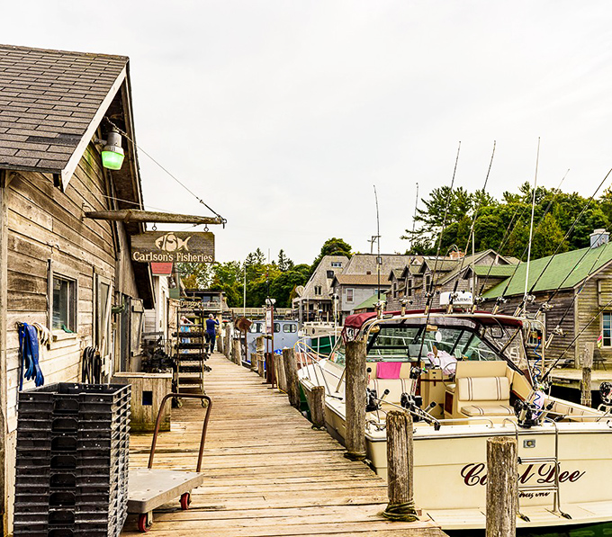 Weathered docks and fishing boats create Michigan's most honest portrait of Great Lakes heritage.
