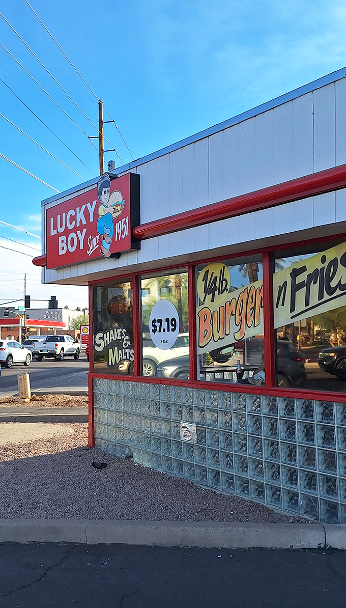 Time stands deliciously still at Lucky Boy. The classic red and white diner aesthetic promises burgers the way they used to make 'em.