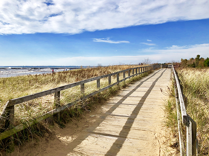Manistique’s scenic walkway stretches out with views of Lake Michigan, offering a unique vantage point where nature and charm meet.