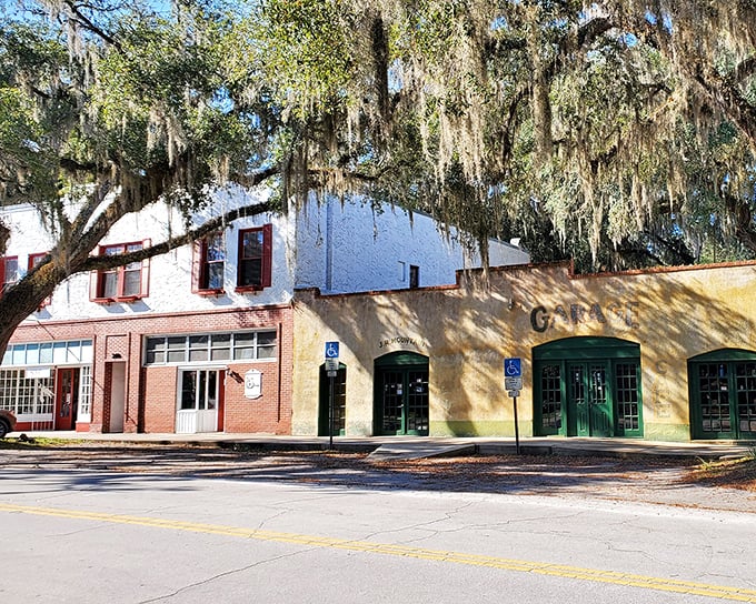 Colorful storefronts rest peacefully at the town, where Micanopy's charm offers a glimpse of working Florida.