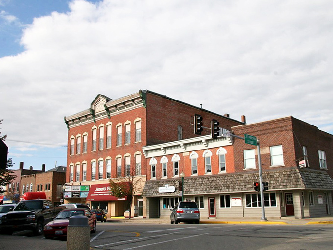 The classic Midwestern storefronts of Morris stand shoulder-to-shoulder, like old friends posing for a generational portrait.