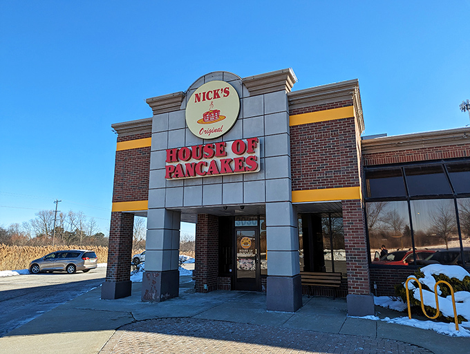 That bold red signage isn't just for show&mdash;it's marking the spot where pancake dreams come true.