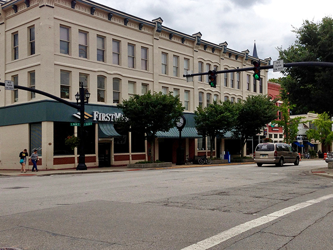 Historic storefronts in Oberlin maintain their original character while housing modern businesses. The perfect blend of past and present.