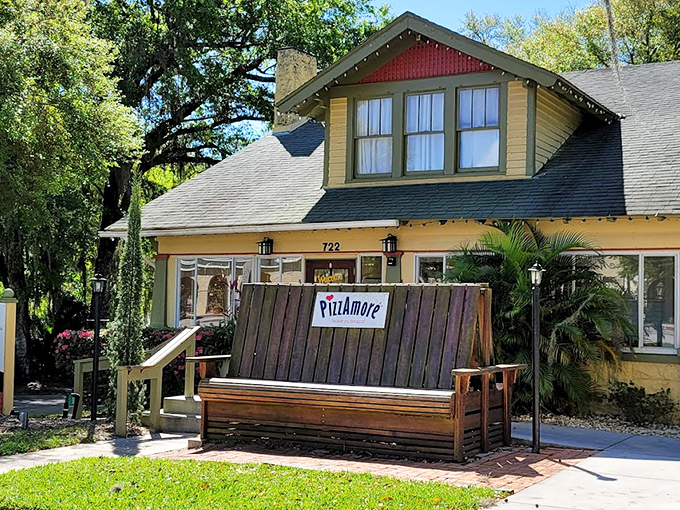 That handcrafted wooden bench invites you to slow down and savor life's simple pleasures.