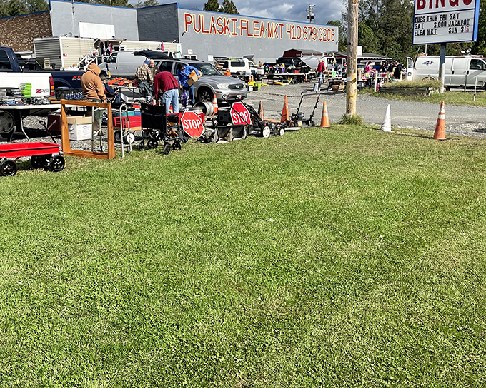 Colorful phone cases hang like modern art at Pulaski Flea Market &ndash; tech accessories with prices that won't require a second mortgage.
