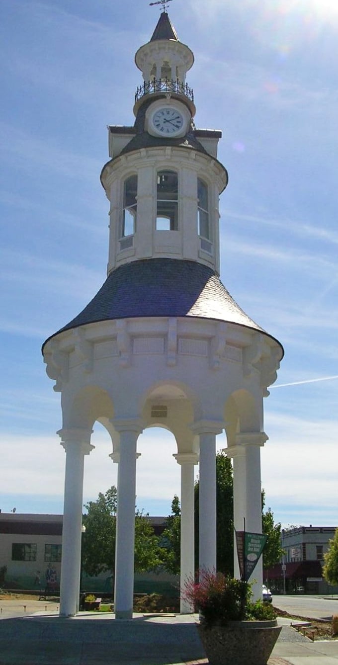 The iconic clock tower in Red Bluff's downtown &ndash; where time moves slower and so does the cost of living.