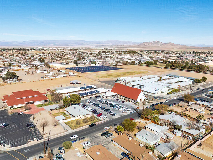 Aerial view of Ridgecrest shows its perfect blend of desert and development. Small town living with big sky country!