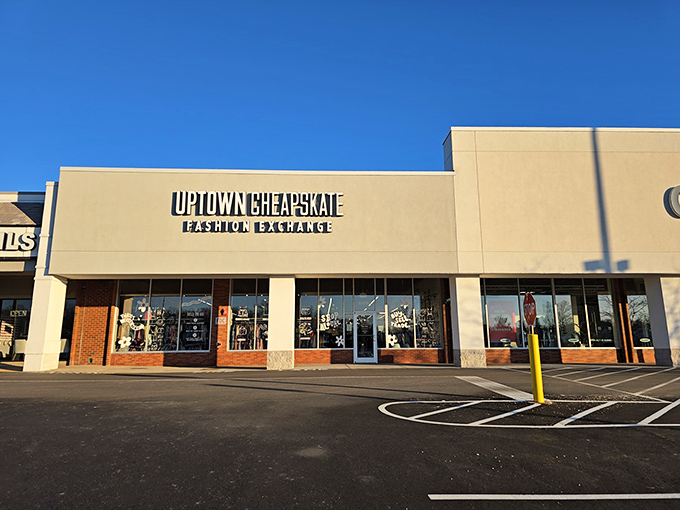 The sleek storefront of Uptown Cheapskate promises a curated thrifting experience that won't break the bank.