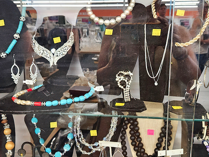 Jewelry display that would make Elizabeth Taylor pause – from statement necklaces to subtle sparklers, all waiting for their next night out.