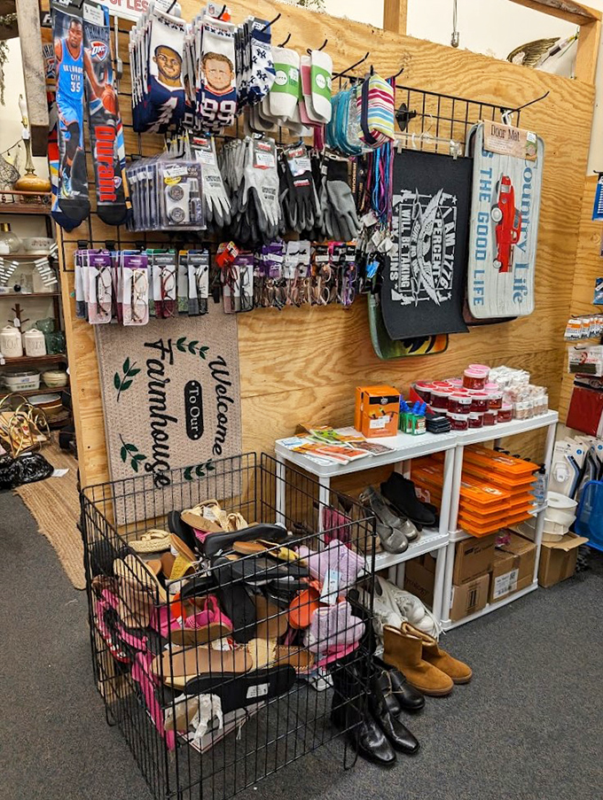 Sports fans and fashion lovers unite in this corner of memorabilia and apparel. Where else can you find NBA socks next to welcome mats?