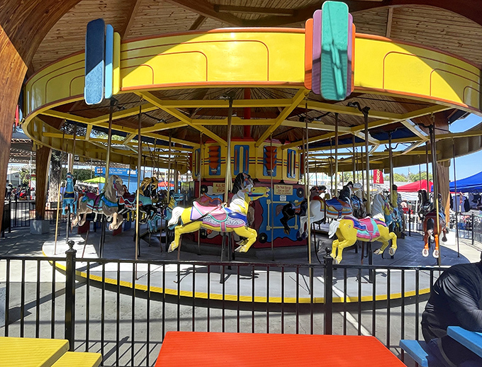 Nostalgia spins round and round on this classic carousel. Even adults can't resist the childlike joy of these painted ponies.