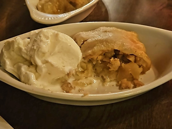 Apple strudel? No &ndash; this appears to be their famous apple dessert, where flaky pastry meets cinnamon-kissed fruit in a marriage made in comfort food heaven.