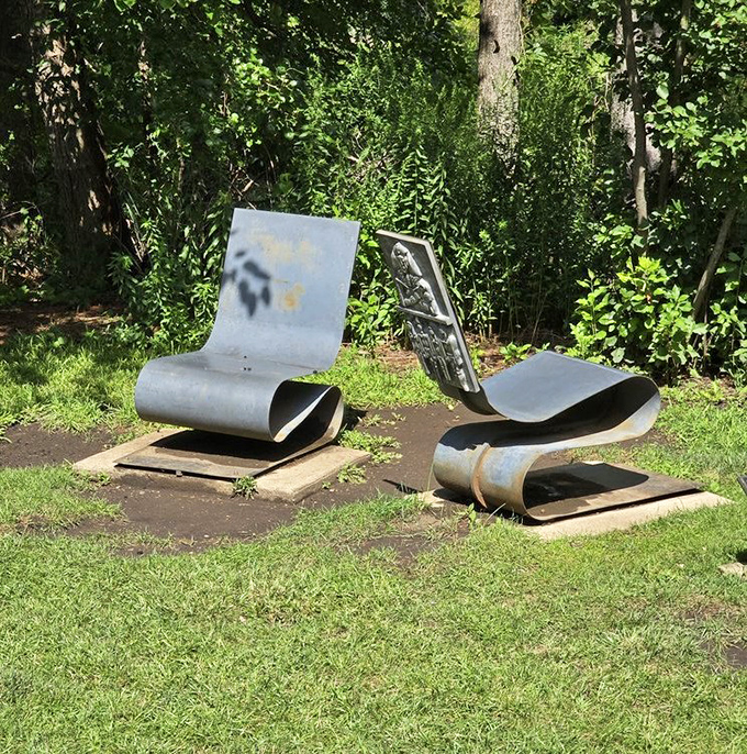 Not your average park bench! These metal loungers prove that even functional objects can challenge our perception of art.