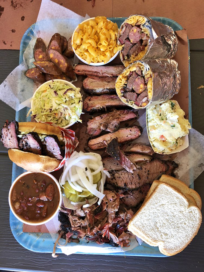 Not so much a tray as a barbecue United Nations&mdash;where different meats and sides gather in peaceful, delicious harmony.
