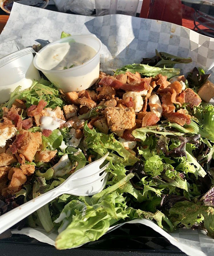 Even the salads get the barbecue treatment here, with smoky chicken and bacon proving that "healthy choice" doesn't mean flavor sacrifice.