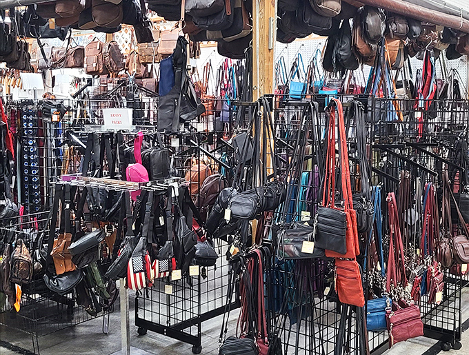 Handbag heaven where leather dreams come true. More purses than a department store, with prices that won't require a second mortgage.