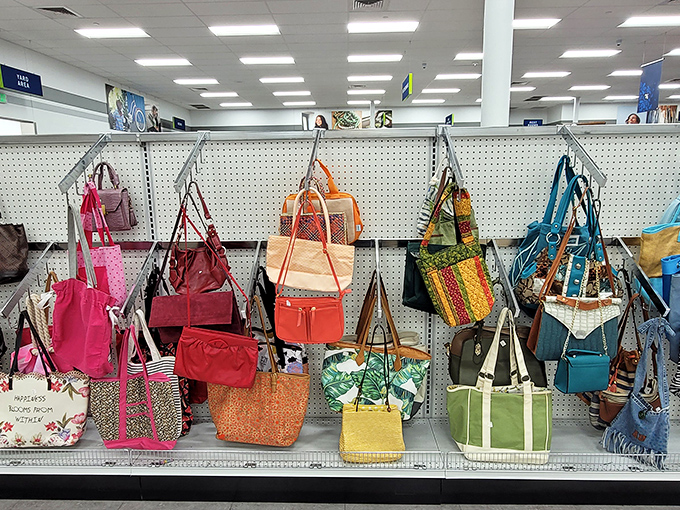 Handbag heaven or purse purgatory? Either way, these colorful carryalls are waiting for their second act in someone's wardrobe rotation.