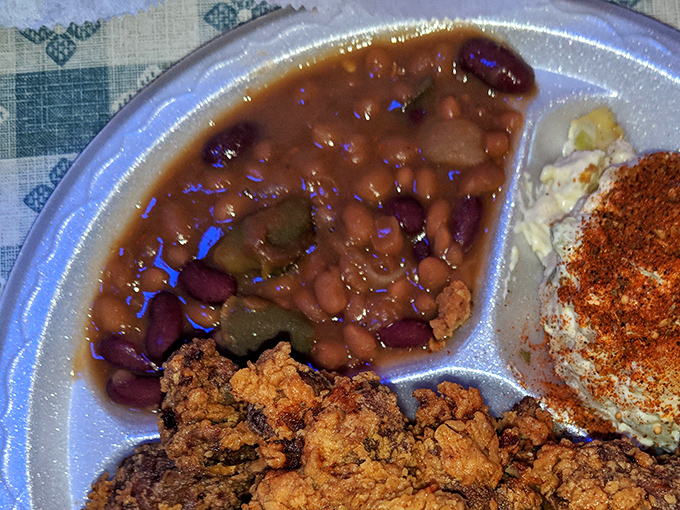 Baked beans that taste like someone's grandmother spent all day perfecting them with love and patience.