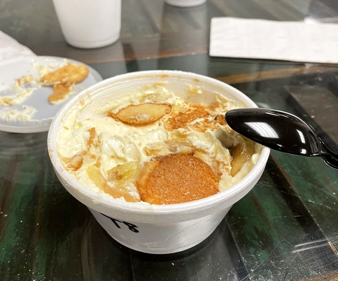 Banana pudding that makes you question why you ever wasted stomach space on the main course. Those vanilla wafers are playing the long game.