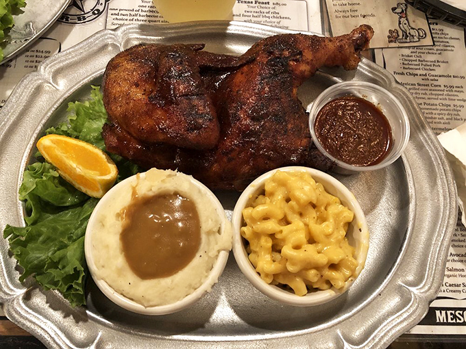 BBQ chicken that's achieved the impossible: skin crackling with flavor while the meat beneath remains juicier than your favorite family gossip.